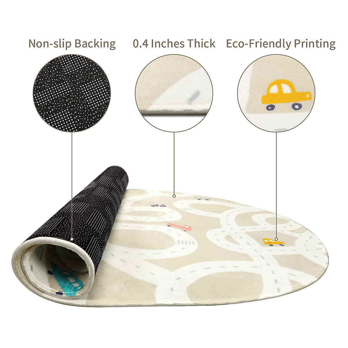 STARUIA Large Kids Rug for Playroom, 4'x6' Washable Road Rug for Nursery, Non-Slip Car Rug for Boys Room, Tan Traffic Classroom Rug Soft Baby Play Mat for Dorm Toy Room Tent