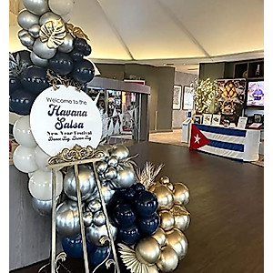 Navy Blue Balloon Garland Arch Kit,160pcs Royal Dark Blue White Sand and Chrome Gold Silvery Latex Balloons for Birthday Wedding Baby Shower Party Decorations
