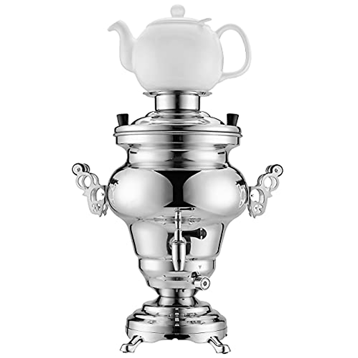 APL Electric Samovar Russian Persian Turkish Tea Maker Water Kettle Stainless Steel Ceramic Porcelain Teapot 5+1=6 Liter 110V 1000W Auto Shut Off, Keep Warm, 14x11x17, AI318