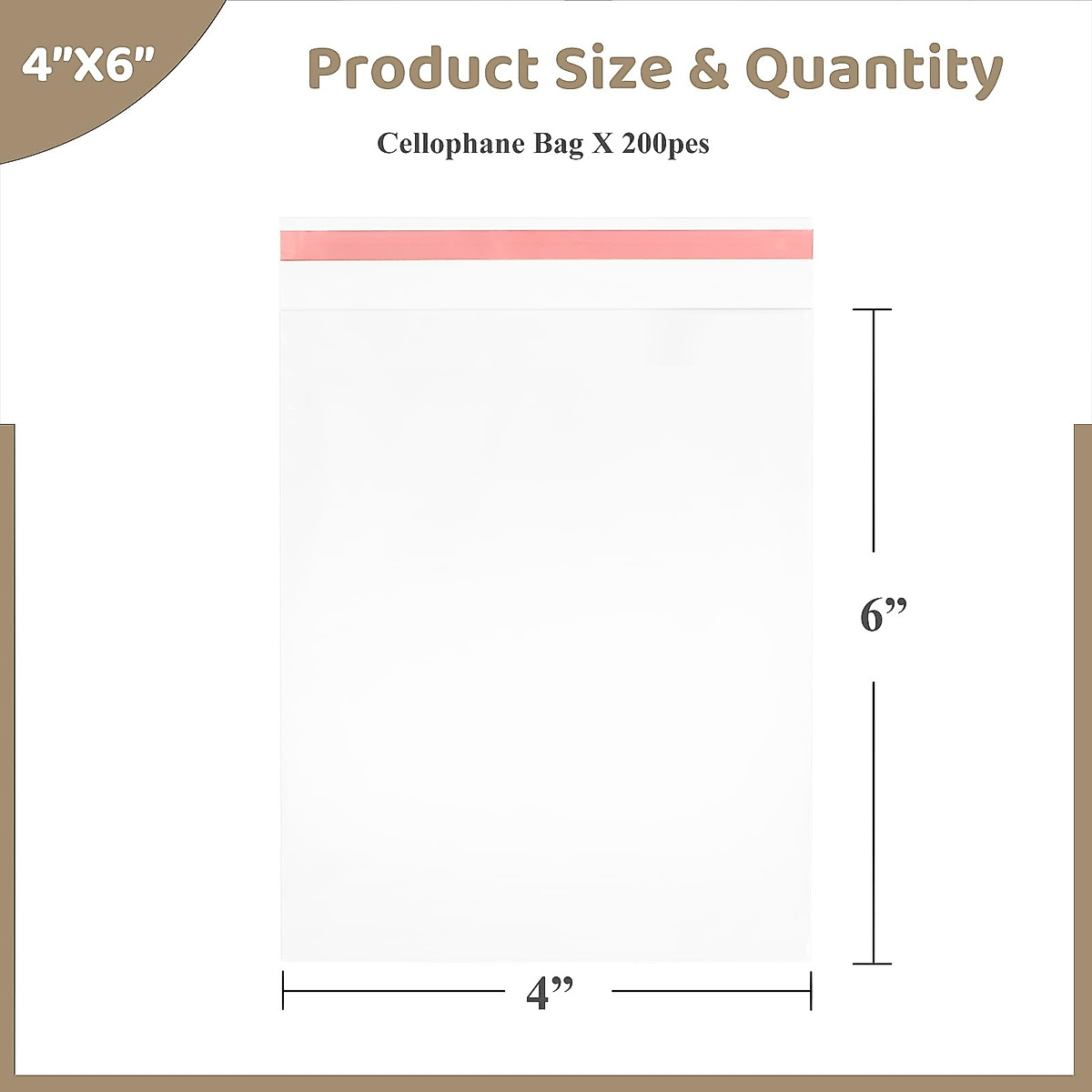 Cookie Bags 200PCS Self Sealing Cellophane Bags 4X6 Inches Small Sealable Clear Plastic Bags with Seal for Gift Giving, Packaging Candy, Snack, Treat, Products, Party Favors