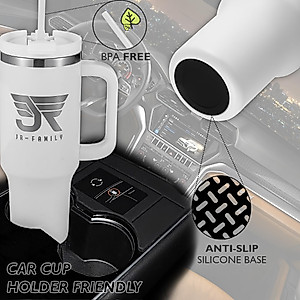 JR-FAMILY 40oz Spill Proof Tumbler with Lid Straw and Handle, Stainless Steel Insulated Travel Coffee Mug, Cup Holder Friendly, Easy Clean, Gifts for Women Men - White