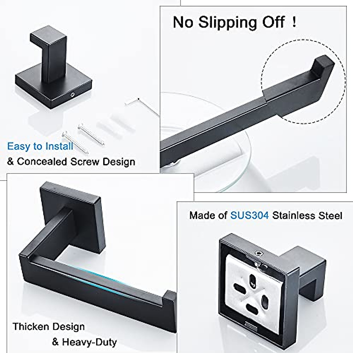 4-Piece Bathroom Hardware Accessories Set, Towel Bar Sets Include Towel Bar Towel Holder Toilet Paper Holder Towel Hook,16 inch Bath Accessories Kit，Matte Black