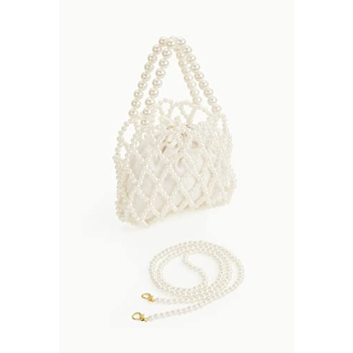 BABEYOND Women Pearl Clutch Purse - Bucket Beaded Bridal Evening Bag Formal Reticulated Bag with Inner Bag for Party Wedding