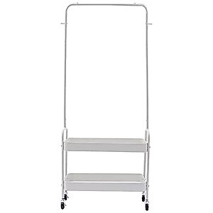Ghankopd 2-In 1 Garment Rack, Rolling Storage Cart Clothes Organizer Coat Rack Storage Stand On Wheels, For Home Bedroom Laundry Small Place Entryway, Pink,Black,White (White)