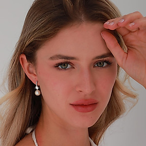 RITACH Pearl Earrings for Women 925 Sterling Silver White Gold Dangle Drop Earrings 5A Cubic Zirconia Pearl Drop Earrings Large Size 12mm (B-Pearl Drop)