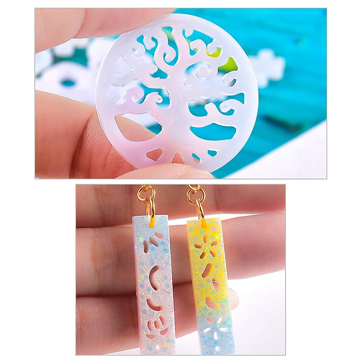 FineInno Resin Mold,Earring Mold Epoxy Pendant Molds Jewelry Molds Casting Silicone Molds Resin Leaf,Teardrop, Round, Heart Shaped, Snowflake Etc (Cute Earring Mold)