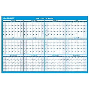 AT-A-GLANCE 2024 Erasable Calendar, Dry Erase Wall Planner, 36" x 24", Large, Horizontal, Reversible for Planning Space" (PM2002824)
