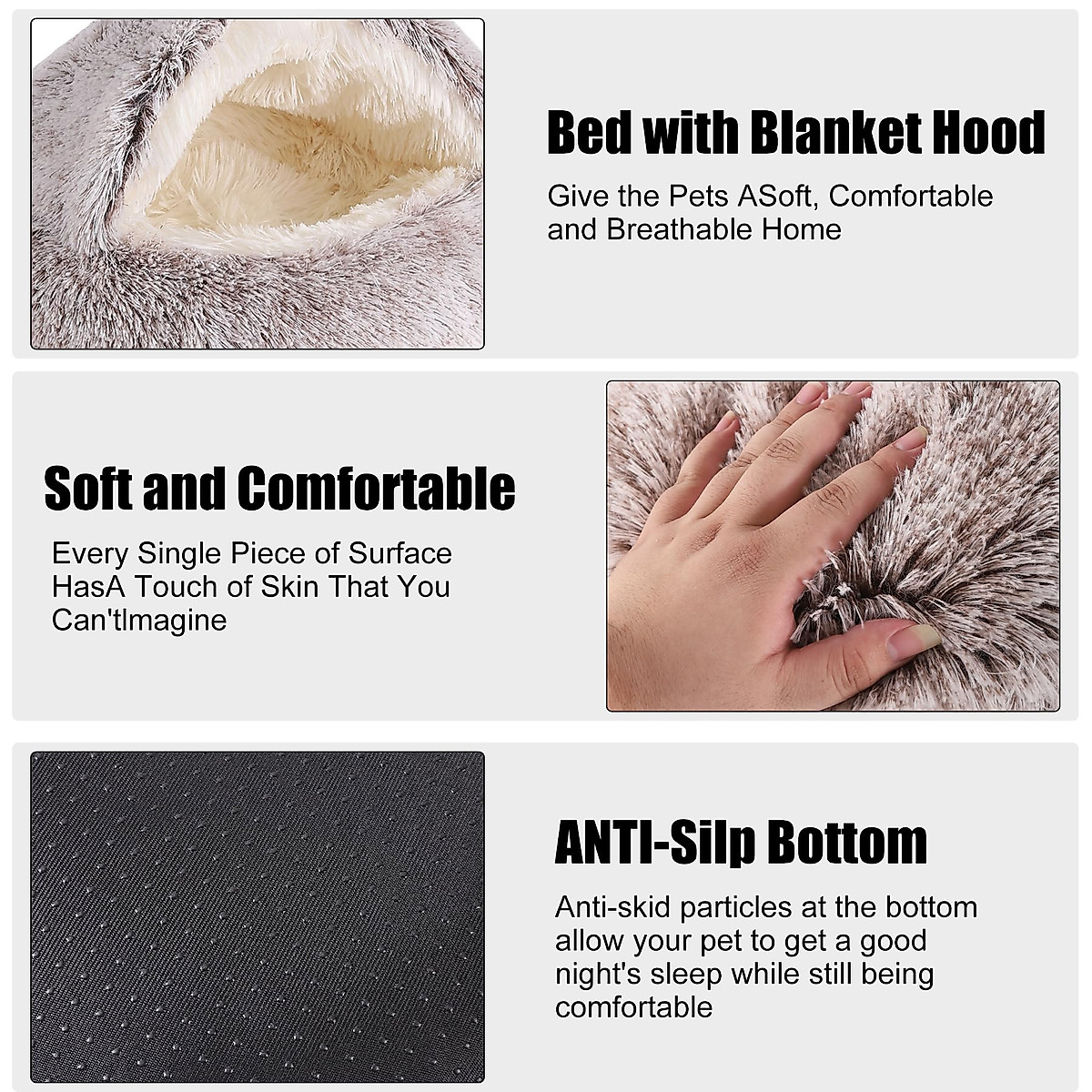 HYQ Small Dog Bed, Cozy Cat Cave Bed, Cat Beds for Indoor Cats Washable, Non-Slip Cat Beds, Calming Dog Bed with Hooded Cover, Dog Bed with Cover for Extra Small Pets (Coffee, 16×16 Inch)