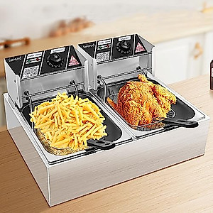 Swinod Commercial Deep Fryer with Basket, 12 Liter Adjustable Temperature Fryer 3400W