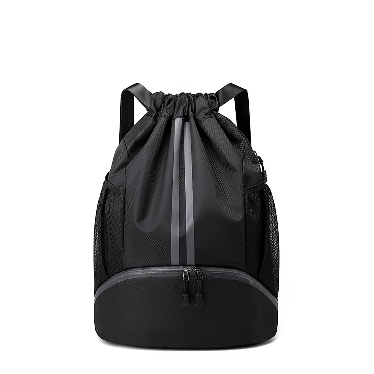 SENIKO Drawstring Backpack,String Swim Gym Bag with Shoes Compartment and Wet Proof Pocket for Women Men Sports Travel (Black)