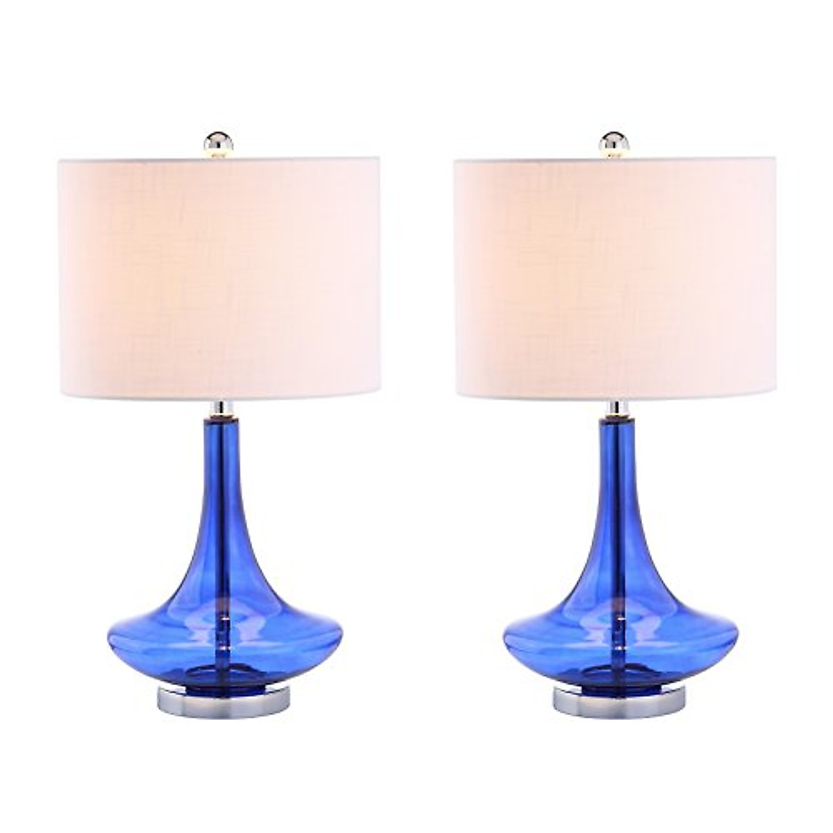 JONATHAN Y JYL1081D-SET2 Set of 2 Table Lamps Cecile 25.5" Glass Teardrop LED Table Lamp Contemporary Bedside Desk Nightstand Lamp for Bedroom Living Room Office College Bookcase, Cobalt Blue