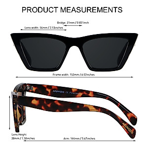 ANDWOOD Cat Eye Sunglasses for Women Cateye Frames Fashion Vintage Square Classic Retro Sun Glasses Black Tortoise Shades
