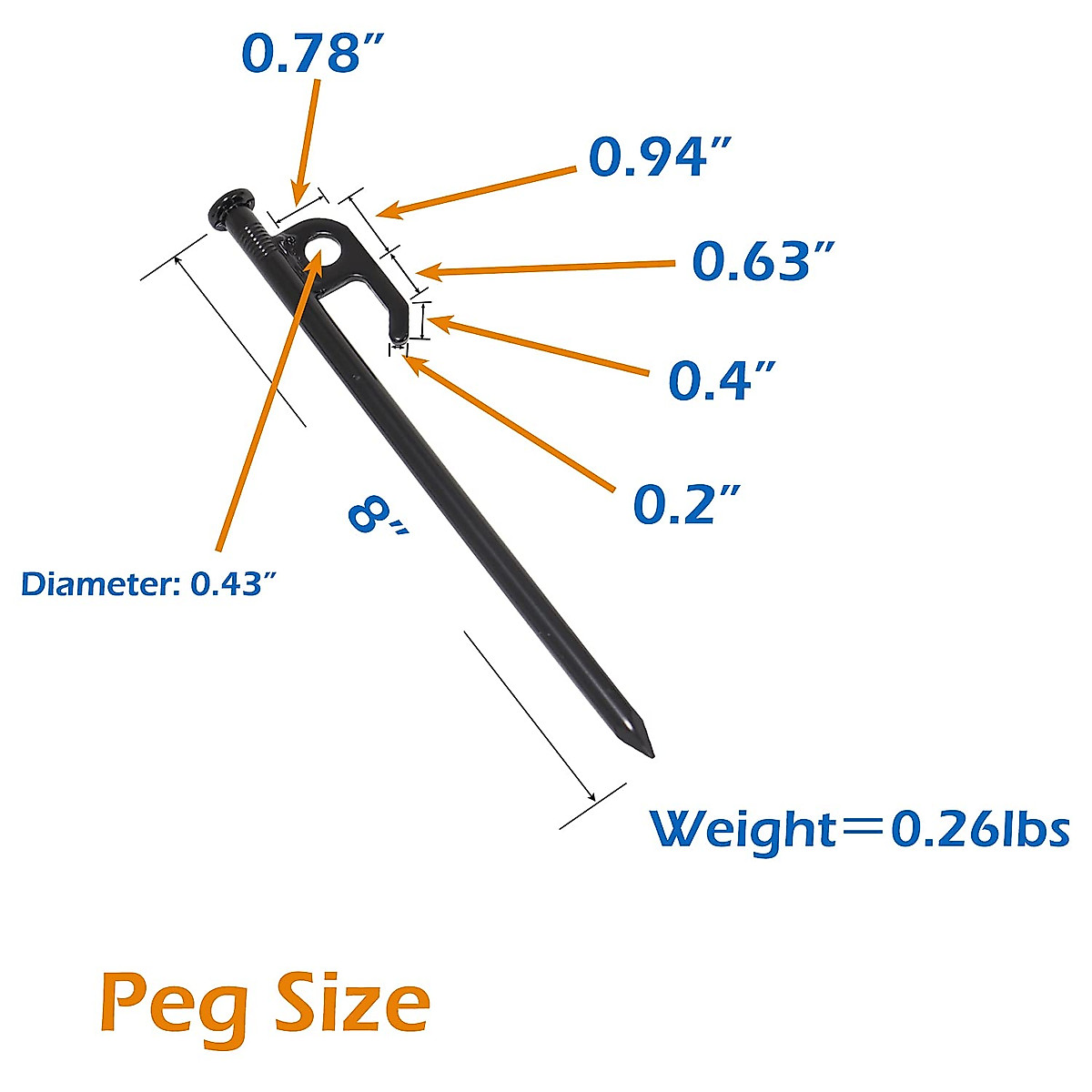 Sutekus Metal Tent Stakes with Reflective Pull Cord Heavy-Duty Forged Steel Tent Pegs Solid Tent Anchors and Camping Spikes for Camping Hiking Outdoors (8"/16PCS)