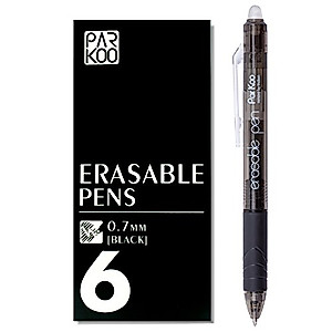 ParKoo Retractable Erasable Gel Pens Clicker, Fine Point, Make Mistake Disappear, Black Ink for Note Taking and Crossword Puzzles, 6-Pack