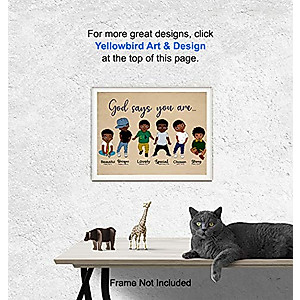 God Says You Are Wall Art - Religious Wall Decor for African American Boys - Christian Gifts - Scripture Wall Decor - God Wall Art - Black Boys Room Decor - Motivational Inspirational Bible Verses