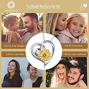 AOBOCO Sunflower Necklace Sterling Silver Sunflower Heart Pendant Jewelry You Are My Sunshine Gifts for Wife Women