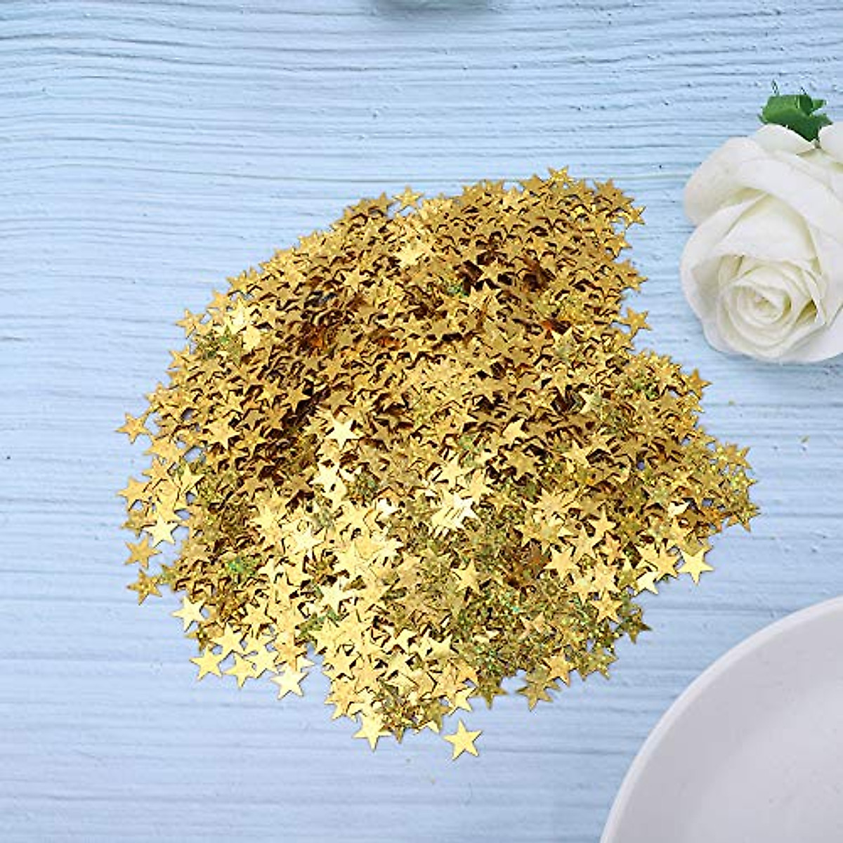 4000Pcs Star Confetti, 10mm PVC Star Table Confetti Star Glitter Sequins Confetti Baby Shower Party Sprinkles for Wedding Party Table Scatter Birthday DIY Decoration (60g) (laser gold)