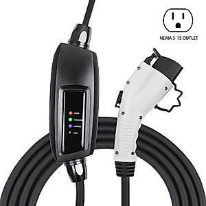 Lectron Electric Vehicle Charger 16 Amp - Level 1 EV Charger (110V) with 21ft Extension Cord & Nema 5-15 Plug Compatible with All J1772 EVs