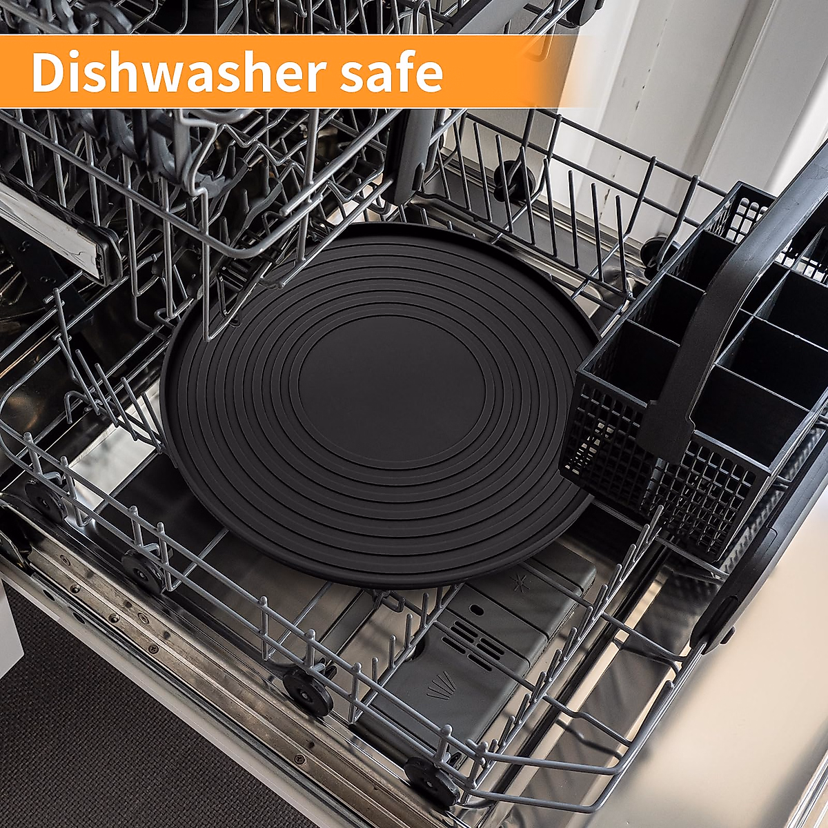 Ptlom Silicone Pet Feeding Mat for Dogs and Cats Placemat 2 Pack, Non-Slip Waterproof Dog Bowl Mats for Food and Water, Small Medium Pets Puppy Tray Mat Prevent Residues Spill to The Floor, Black