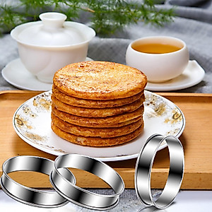 English Muffin Rings,10PCS Double Rolled Stainless Steel Crumpet Tart Rings 4 inch for Baking,Muffin Ring,Cooking Rings for Baking with Silicone Brush for Kitchen Baking Muffin