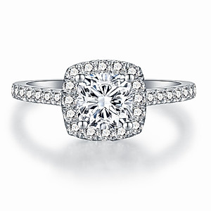 Blocaci Cushion Cut Halo Engagement Rings for Women 10K White Gold, 1-1/4 Carat(ctw) Moissanite Engagement Rings Wedding Anniversary for Women(size 7)