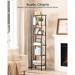 CHOEZON Narrow Book Shelf 6-Tier 67.2" Tall Bookcase with Protective Diagonal Braces, for Living Room, Bedroom, Study, Balcony, Rustic Brown and Black TCJ06BF