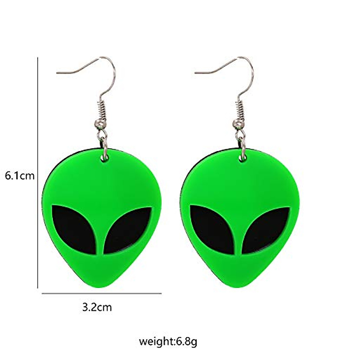 coadipress Acrylic Alien Earrings for Women Cute Funny Cartoon Green Space Head Resin Dangle Drop Statement Earrings (Green Alien)