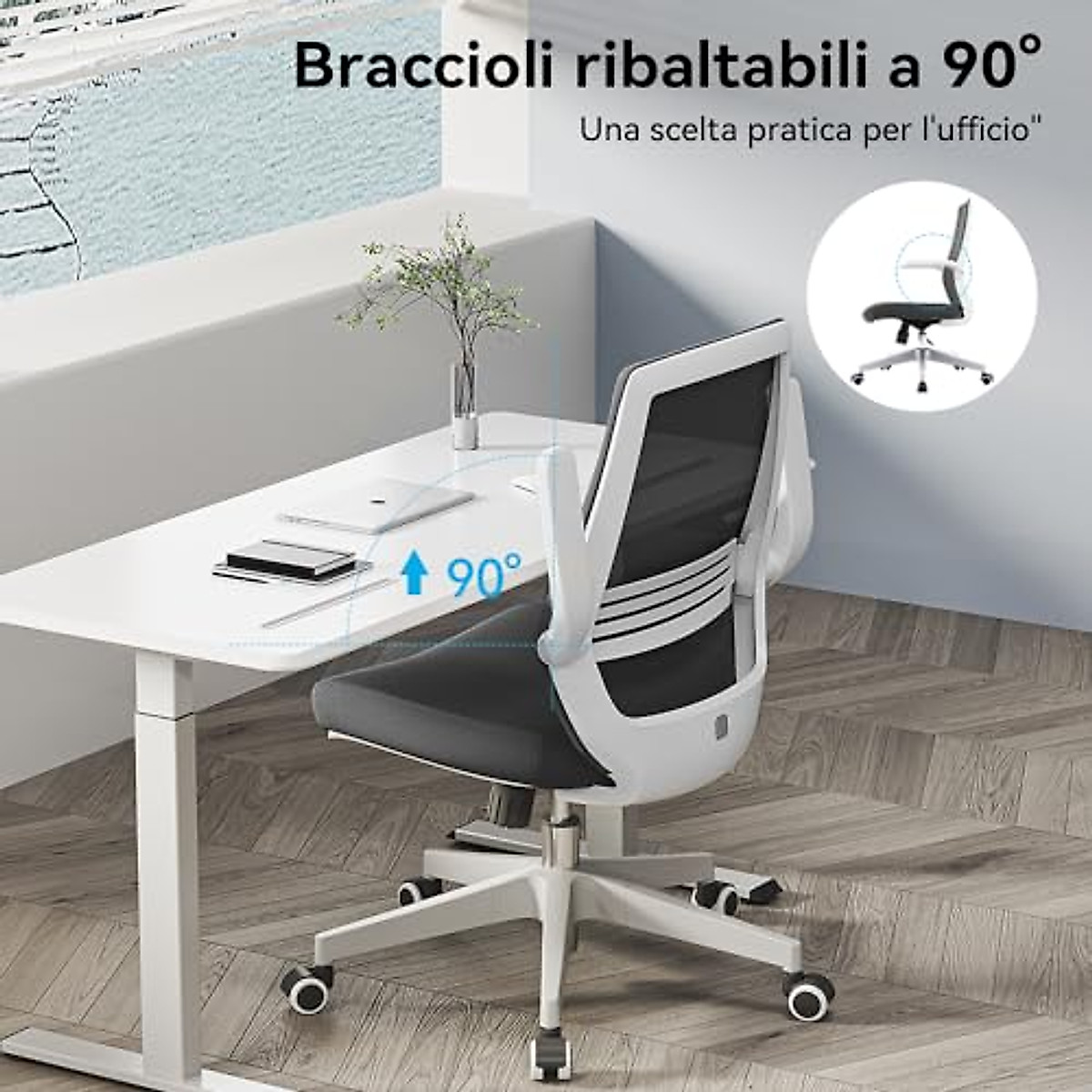 SIHOO Ergonomic Office Chair, Swivel Desk Chair Height Adjustable Mesh Back Computer Chair with Lumbar Support, 90° Flip-up Armrest (Black)