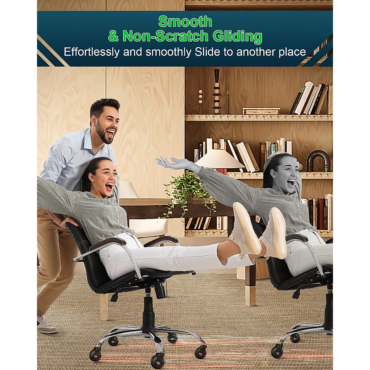 Rollerblade Office Chair Caster Wheels, Noise Free Chair Casters Set of 5 for Carpet, Hardwood Floor and Tile, Universal Fit for Most Chairs NOT Compatible for IKEA (Black)