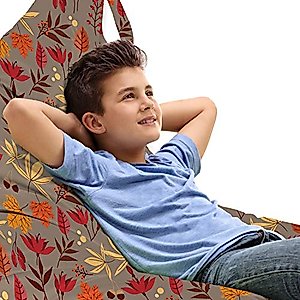 Ambesonne Burnt Orange Lounger Chair Bag, Cartoonish Autumn Leaves Acorns and Berries Seasonal Nature Foliage, High Capacity Storage with Handle Container, Lounger Size, Umber and Multicolor
