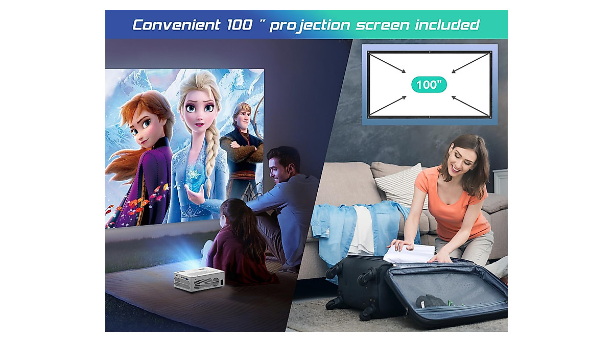 TMY Portable 1080P Projector with 4K Support & Fast WiFi