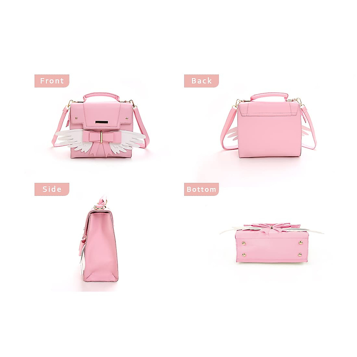 JHVYF Women's Cute Wings Bow Top Handle Cross Body Shoulder Bags Girls Kawaii Handbag Pink 354343