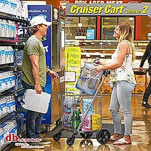 dbest products Cruiser Cart Deluxe 2 Shopping Grocery Rolling Folding Laundry Basket on Wheels Foldable Utility Trolley Compact Lightweight Collapsible, Silver