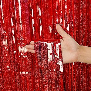 3 Pack Fringe Curtains Party Decorations,Tinsel Backdrop Curtains for Parties,Photo Booth Wedding Graduations Birthday Christmas Event Party Supplies (Red)
