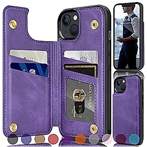 SUANPOT【RFID Blocking for iPhone 13 Wallet case 6.1 5G with Credit Card Holder,Flip Book PU Leather Phone case Shockproof Cover Cellphone Women Men for Apple 13 case Wallet Purple