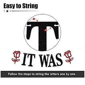 It Was Always You Banner, Forever&Always/Happily Ever After Wedding Party Decoration Supplies, Pre-Strung Valentine's Day/Wedding/Bridal Shower/Bachelorette/Engagement Bunting Sign, Black Glitter