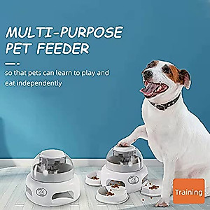 Eimiry Pressing Pet Feeder, with 4 Feeding Troughs, Pet Dry Food Dispenser,Dog Automatic Feeders,Make Pets Learn to Play and eat independently