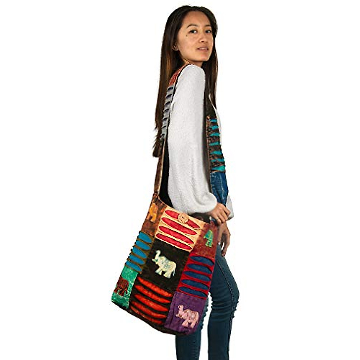 Hobo Colorful Shoulder Bag Women Sling Slouch Hippie Boho (Elephant)