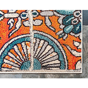 Unique Loom Estrella Collection Floral, Geometric, Vibrant, Modern, Abstract Area Rug (5' 0 x 8' 0 Rectangular, Orange/Blue)