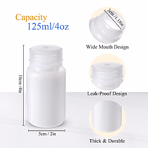 Zhehao 30 Pcs Wide Mouth Reagent Bottle 4 oz Plastic Bottle with Lid, Hdpe, Empty Sealed Sample Leakproof Hdpe Container for Lab Classroom Home(Translucence)