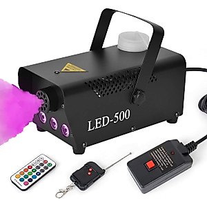 Fog Machine, BZBRLZ 500W Smoke Machine with 13 Colorful LED Lights Effect, 2000CFM Fog with 30cm Wired Receiver and 2 Wireless Remote Controls, Perfect for Wedding, Halloween, Christmas Party (A)