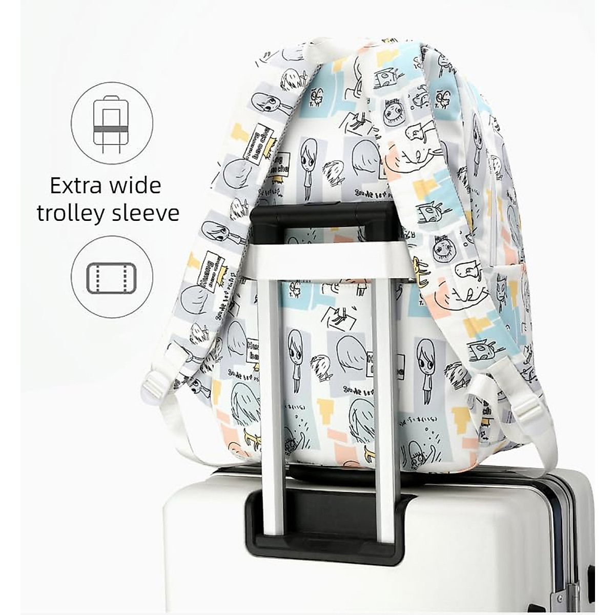 FITSEN Kawaii Backpack Graffiti and Letter Style Bookbag Aesthetic Outdoor Daypack (Grey)