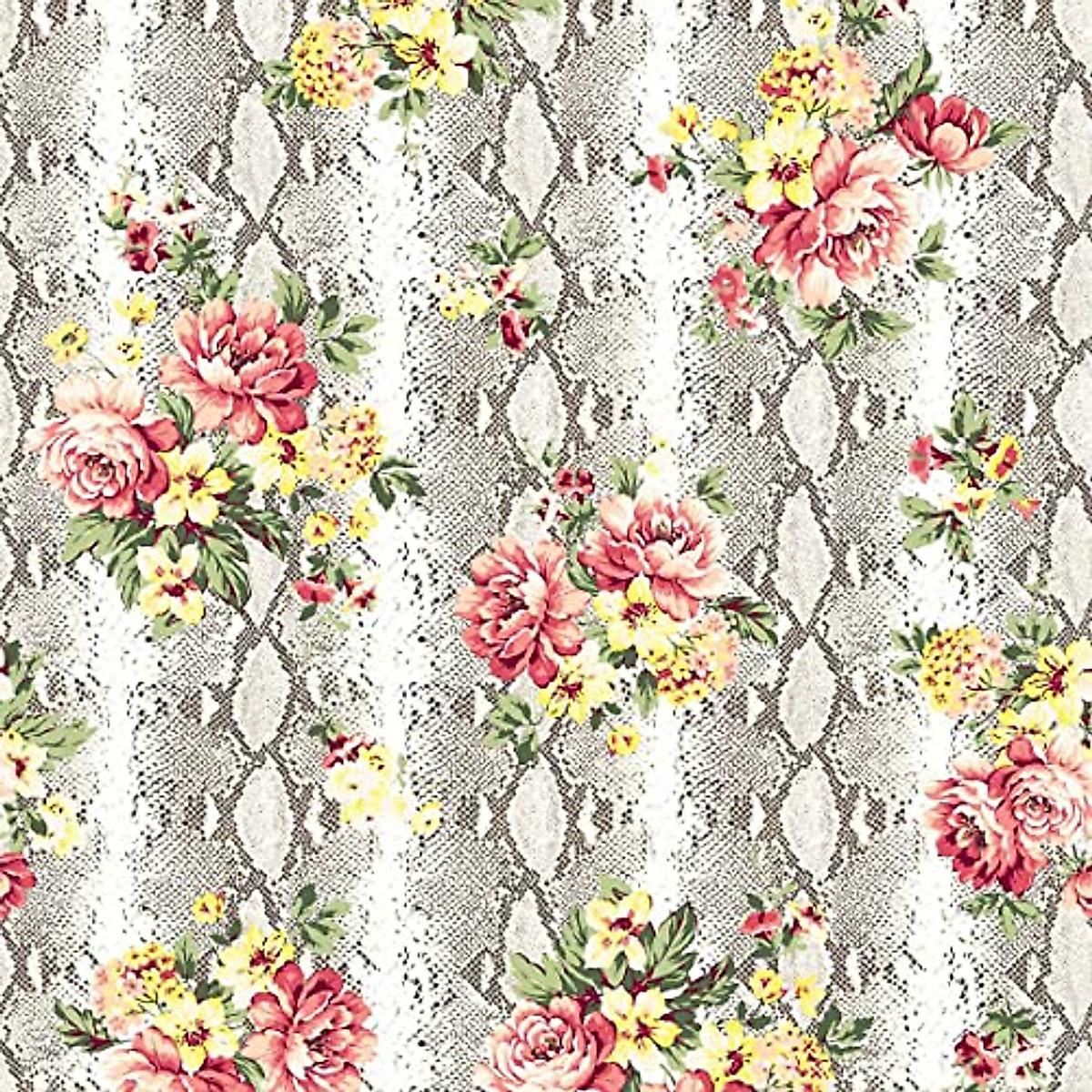 Texco Inc Wool Dobby Animal Skin/Medium Flowers Pattern/100% Poly No Stretch Prints Woven Decoration Apparel Home/DIY Fabric, Neutral Coral 5 Yards