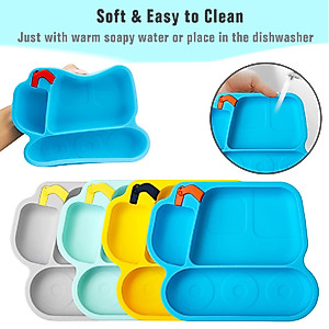 Baby Plate Silicone Divided, Suction Toddler Plates Dishes for Toddler Kids Self Feeding, BPA Free, Microwave & Dishwasher Safe (Bue)