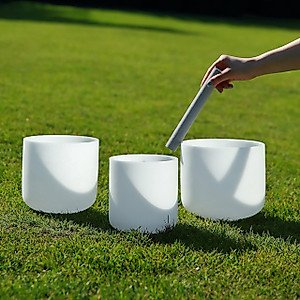 ALIOTH 9 inch E note Solar Plexus Chakra Crystal Singing Bowl with Sponge Packing Bag and Solid Suede Stick for Sound Healing Courses