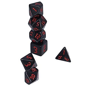 7‑Die Dice, Polyhedral Dice 7pcs for Kids for Adults for Table Games for Board Games(Solid color black spot red oil)