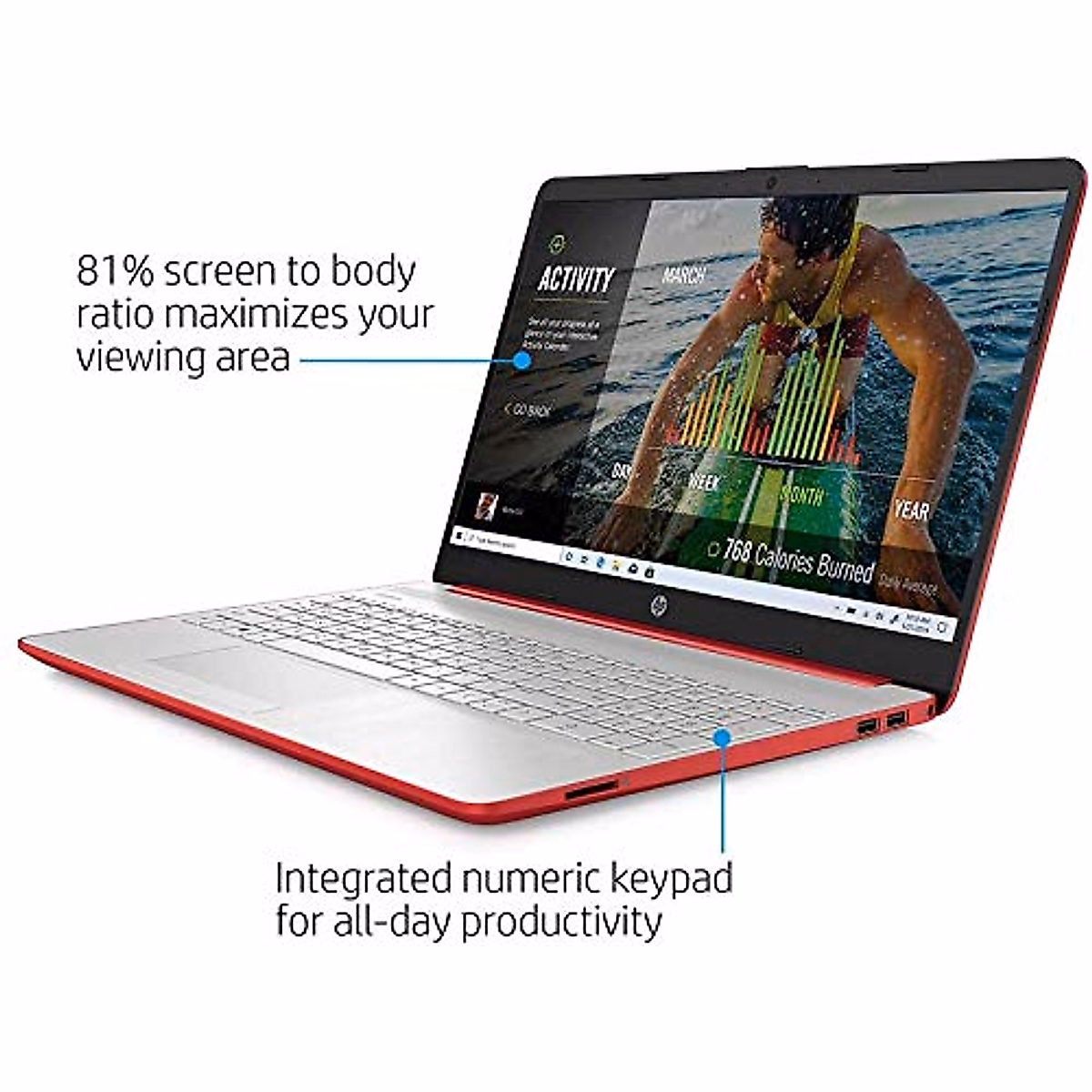 HP 2022 15.6" HD Laptop Computer Intel Dual-Core Pentium Gold 6405U 4GB RAM 128GB SSD Intel UHD Graphics HD Webcam Bluetooth RJ-45 USB-C HDMI Windows 10 Scarlet Red RE 32GB USB 3.0 Flash Drive