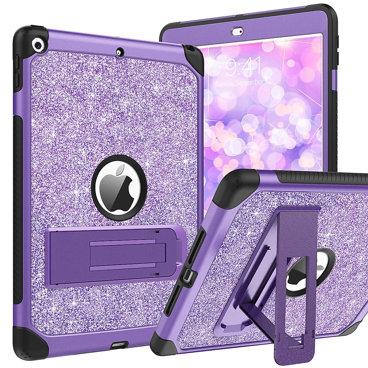 BENTOBEN for iPad 9th Generation Case with Kickstand, iPad 8th / 7th Generation Case Glitter Sparkly 3 Layers Shockproof Full Body Protective Girls Tablet Cover for iPad 10.2" 2021/2020/2019,Purple