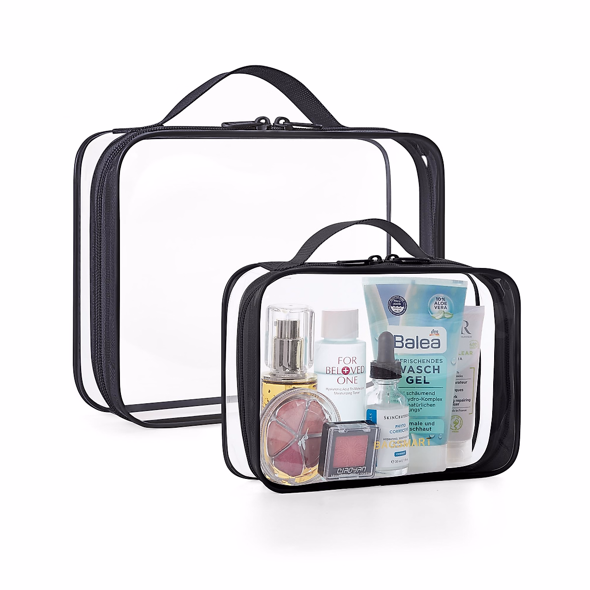 BAGSMART TSA Approved Clear Toiletry Bag, 2 Packs Quart Size Water Resistant Makeup Cosmetic Bags for Women, 2 Sizes Airport Airline Travel Essential Carry On Organizer with Handle Large Opening
