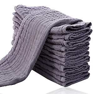 Cute Castle 12 Pack Muslin Burp Cloths for Baby - Ultra-Soft 100% Cotton Baby Washcloths - Large 20'' by 10'' Super Absorbent Milk Spit Up Rags - Burpy Cloths for Unisex, Boy, Girl - Grey